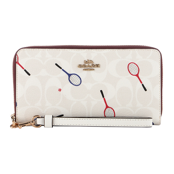 Coach | Bags | Coach Signature Racket Long Wallet White | Poshmark